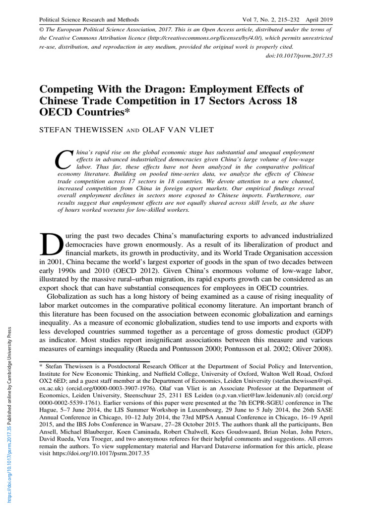 Competing With The Dragon Employment Effects of Chinese Trade Competition in 17 Sectors Across ...