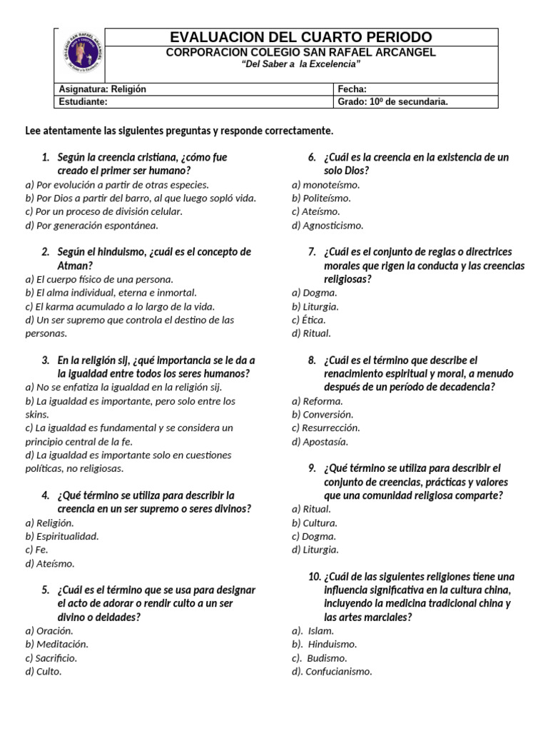 Religión Decimo | PDF | Dios | eucaristía
