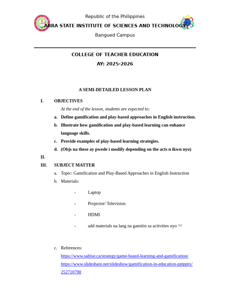 Gamification Lesson Plan-1 | PDF | Lesson Plan | Behavior Modification