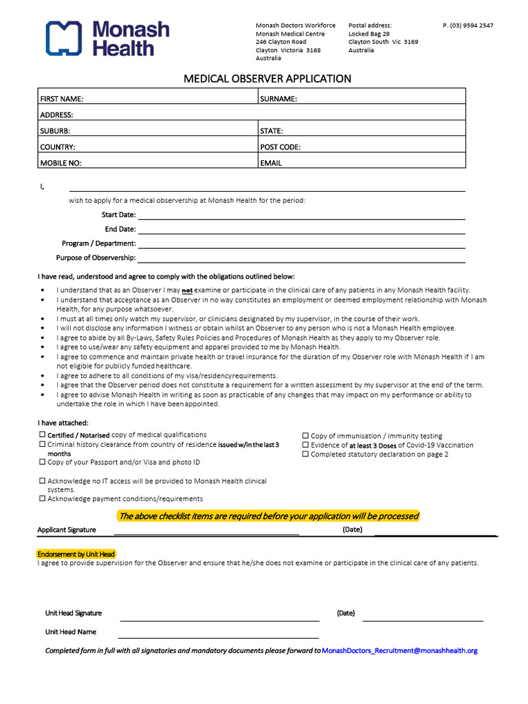 Medical Observership Application Form October 2023 | PDF | Accountant ...