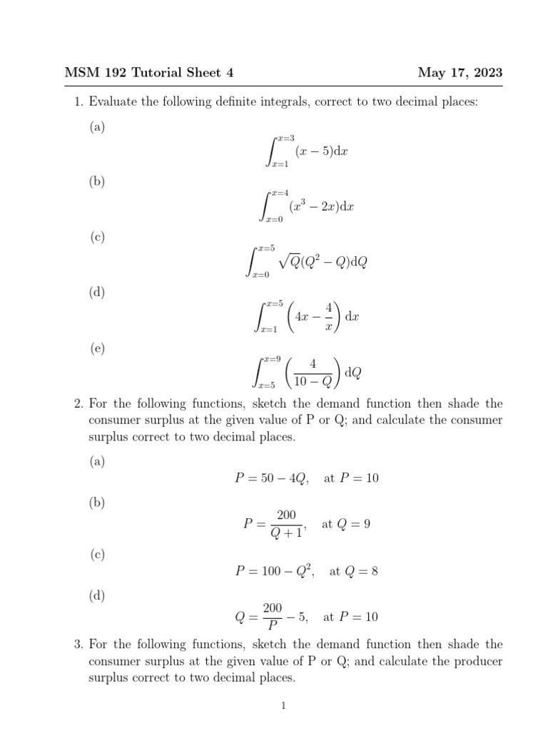MSM_____Tutorial_Sheet__ | PDF | Economic Surplus | Private Sector