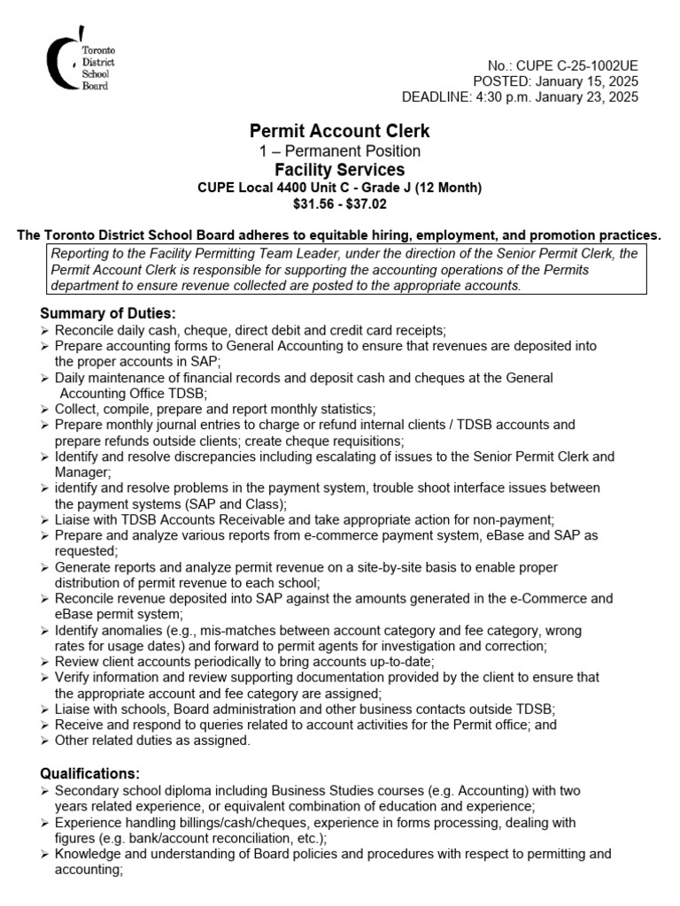 25-1005UE - Permit Account Clerk (Perm) - Ext | PDF | Payments | Cheque