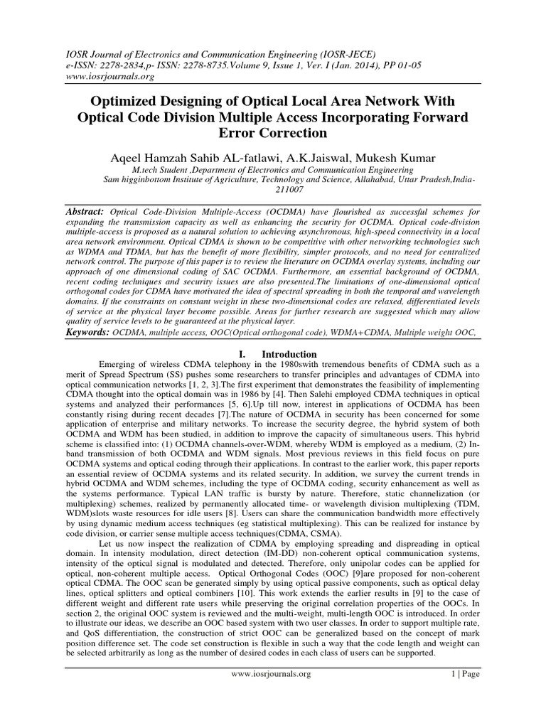 Optimized OCDMA for Optical LANs | PDF | Channel Access Method | Wavelength Division Multiplexing