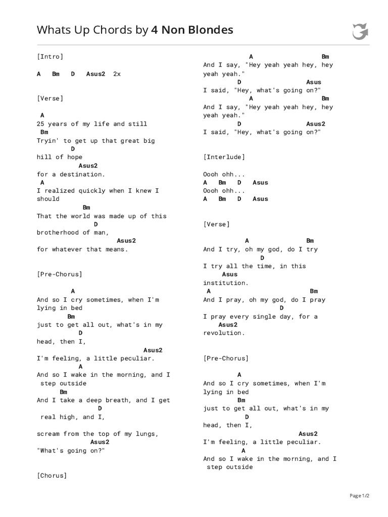 Whats Up Chords by 4 Non Blondestabs at Ultimate Guitar Archive | PDF | Song Structure | Songs