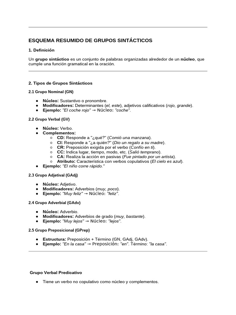Esquema de Grupos Sintácticos | PDF | Adverbio | Verbo