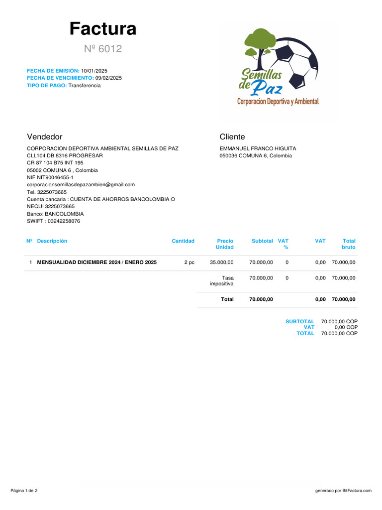 Factura 6012 | PDF | Finanzas personales | Sector privado