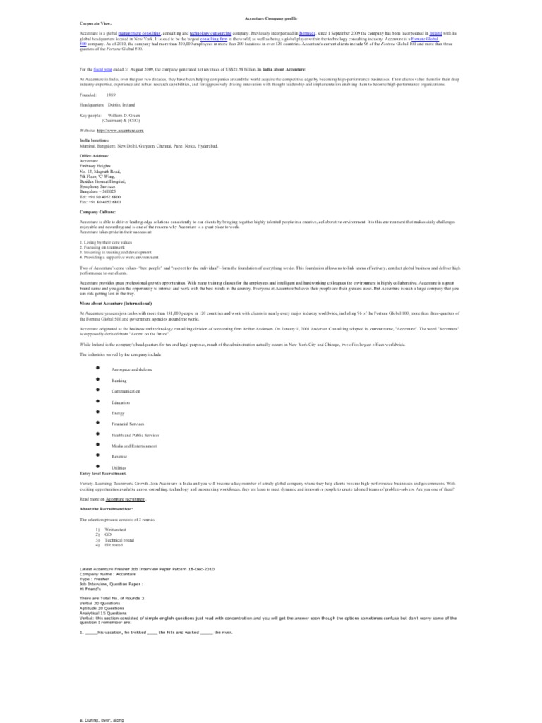 Accenture Company Profile And Papers Pdf Microprocessor