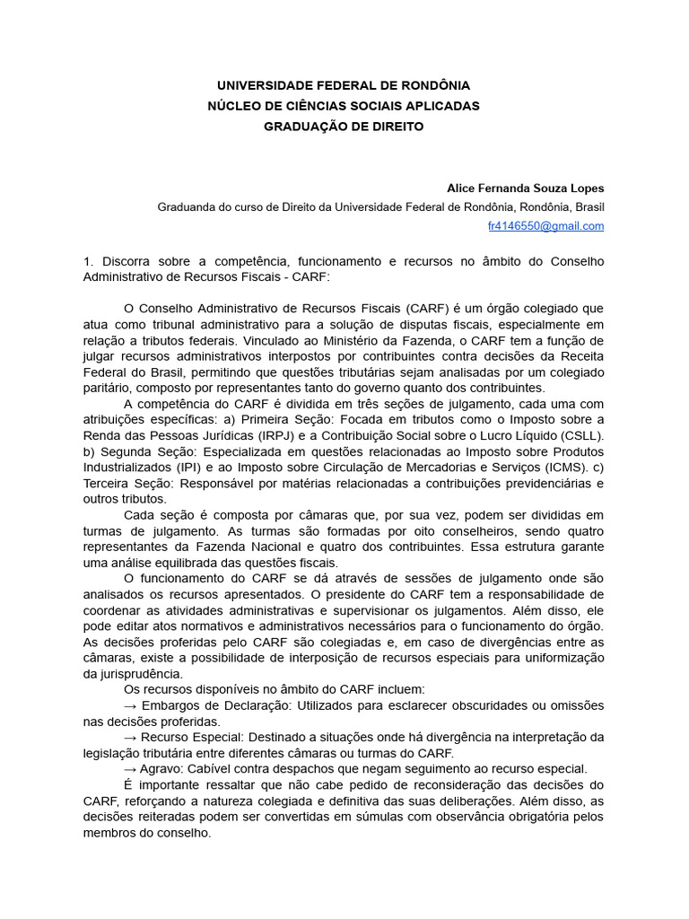 Competência e Funcionamento do CARF | PDF | Impostos