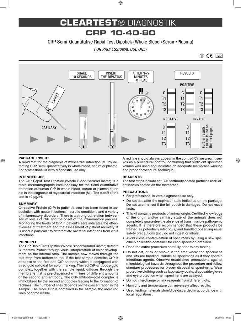 CRP Rapid Test Dipstick Instructions | PDF | C Reactive Protein | Blood ...