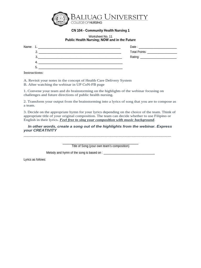 Worsheet 11 - Public Health Nursing NOW and in The Future | PDF