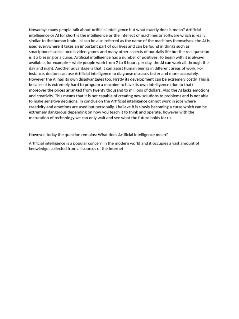 Pros and Cons of Artificial Intelligence | PDF