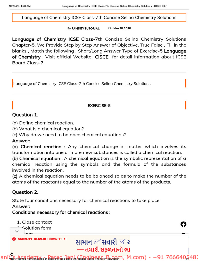 Class 7 ICSE Chemistry Notes | PDF | Chemical Reactions | Chemistry