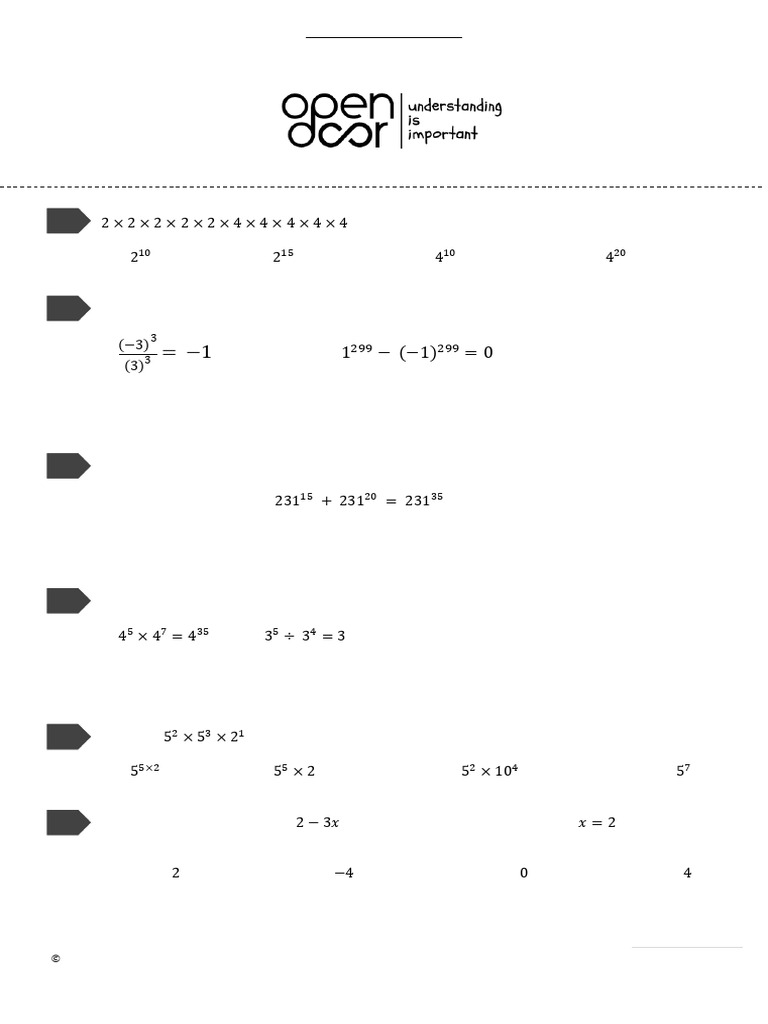 Exponents + Linear Equations OD | PDF | Algebra | Mathematical Concepts