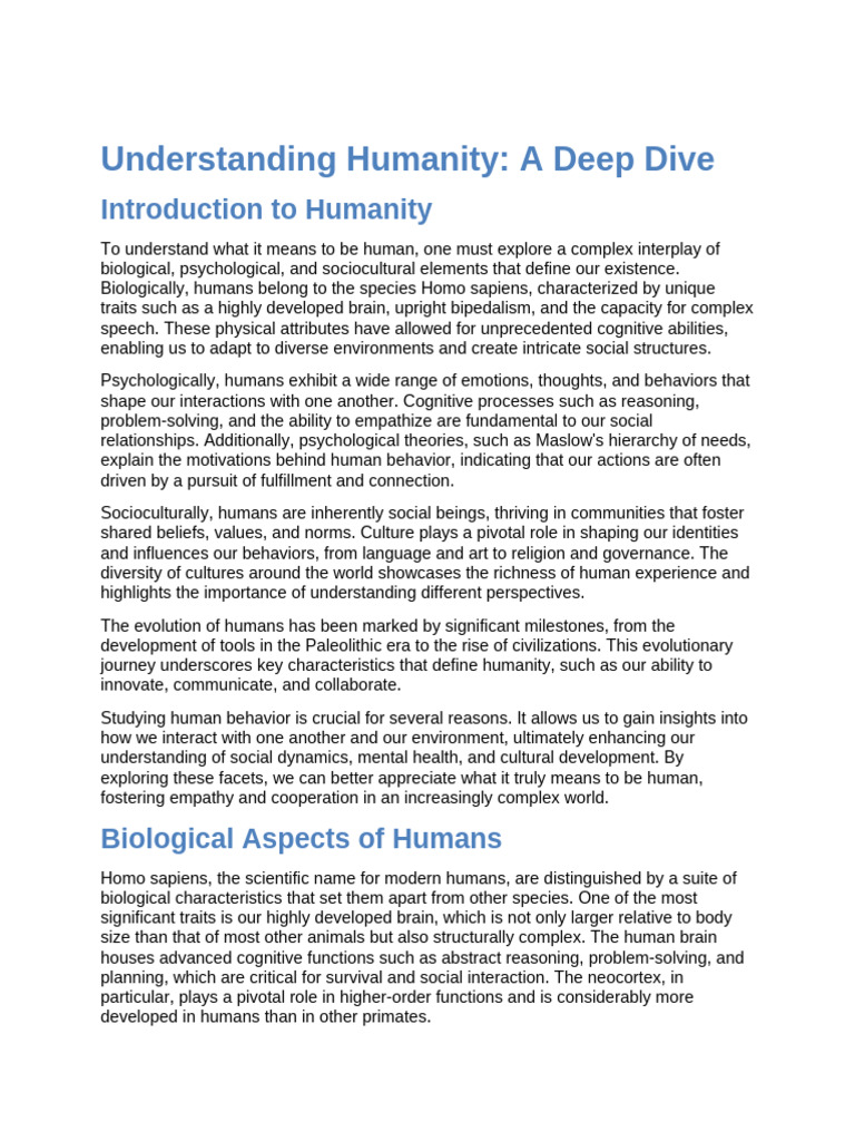 Understanding Humanity - A Deep Dive | PDF | Human | Emotions