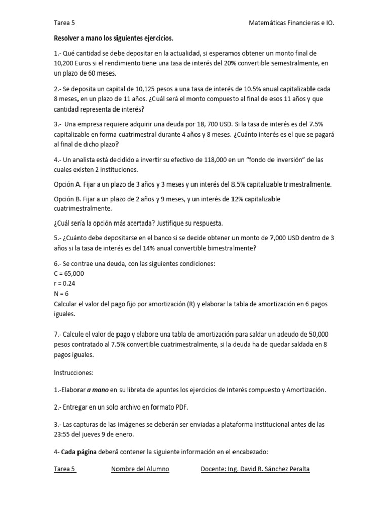 Tarea 5 Mate Fin e IO 24 (1) | PDF