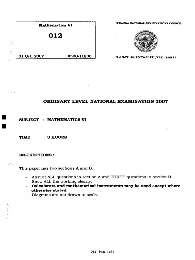 2007 Mathematics Vi Ol Pdf