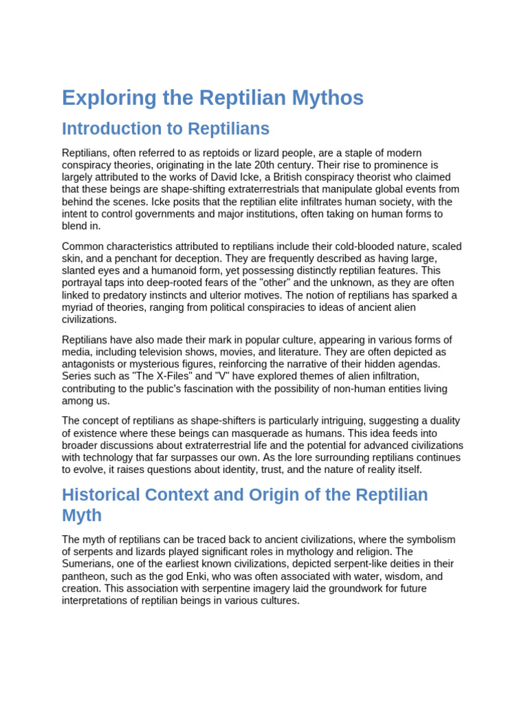 Exploring The Reptilian Mythos | PDF | Conspiracy Theory