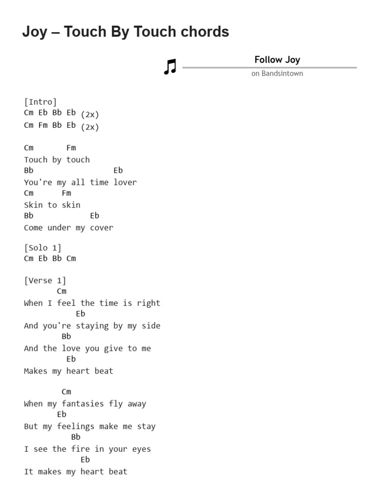 Touch by Touch Chords With Lyrics by Joy For Guitar and Ukulele at ...