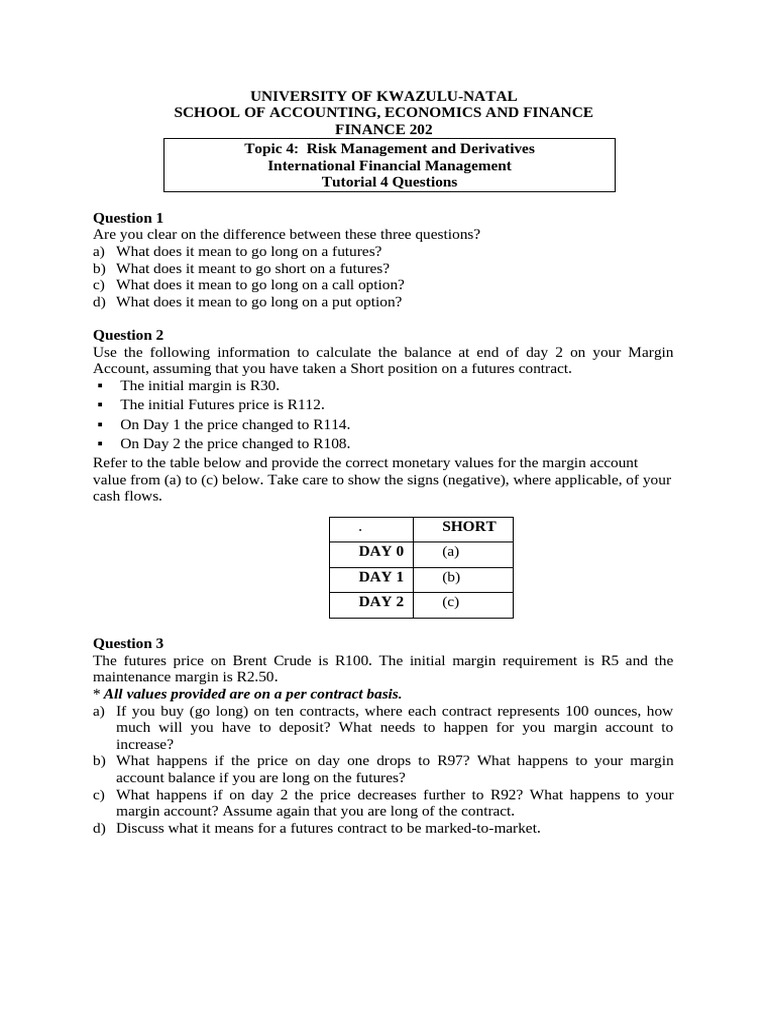 (2024) Fina202 Tutorial 4 Questions | PDF | Futures Contract | Exchange ...