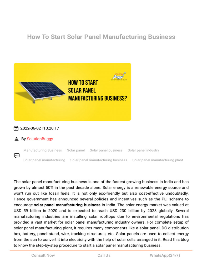 Starting a Solar Panel Manufacturing Business | PDF | Solar Cell ...