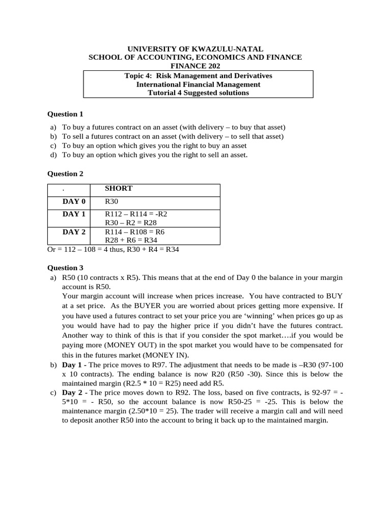 (2024) Fina202 Tutorial 4 Suggested Solutions | PDF | Futures Contract ...