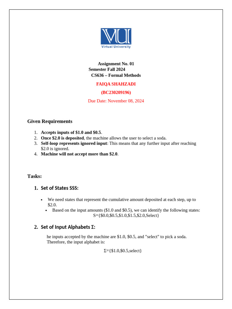 Formal Methods Assignment No 1 Solution | PDF