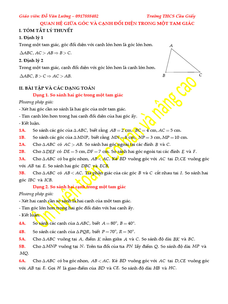 Bai 1. Quan He Giua Goc Va Canh Doi Dien Trong Mot Tam Giac | PDF
