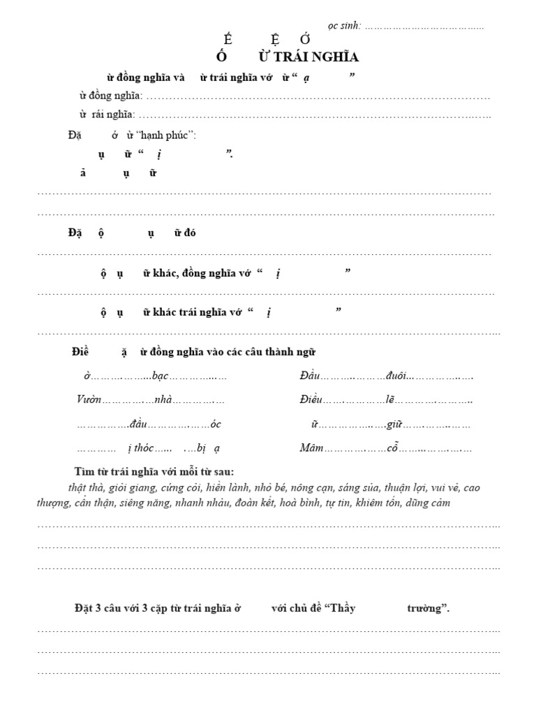 TV5- BT7- TỪ TRÁI NGHĨA- bản chuẩn | PDF