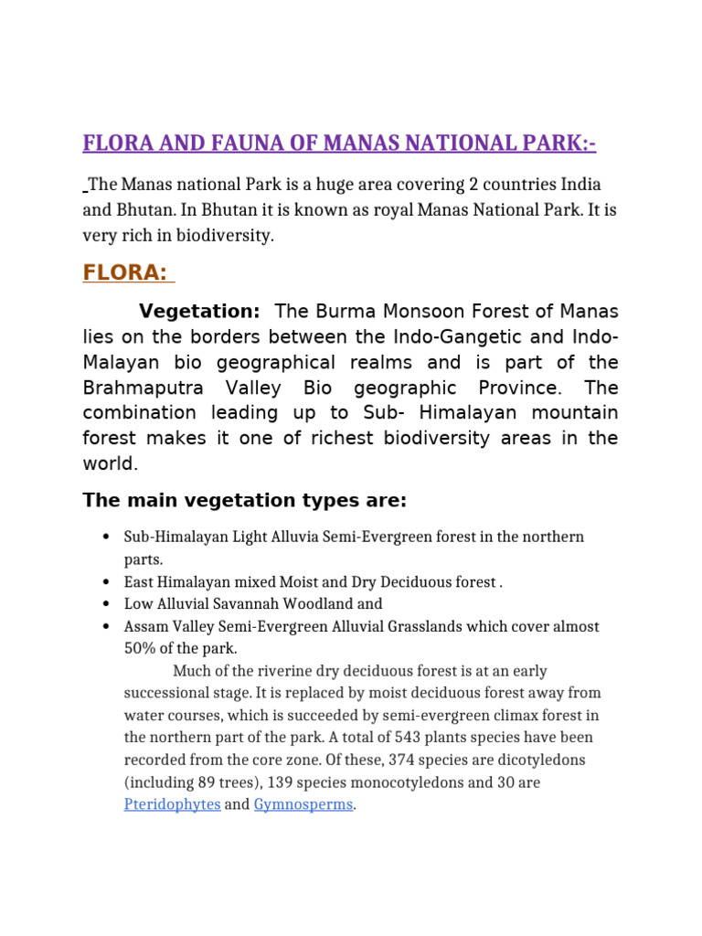 Flora and Fauna of Manas National Park | PDF