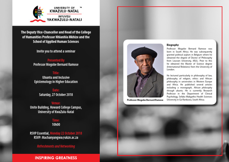 Prof Ramose - 27 October 2018 | PDF | Liberal Arts Education