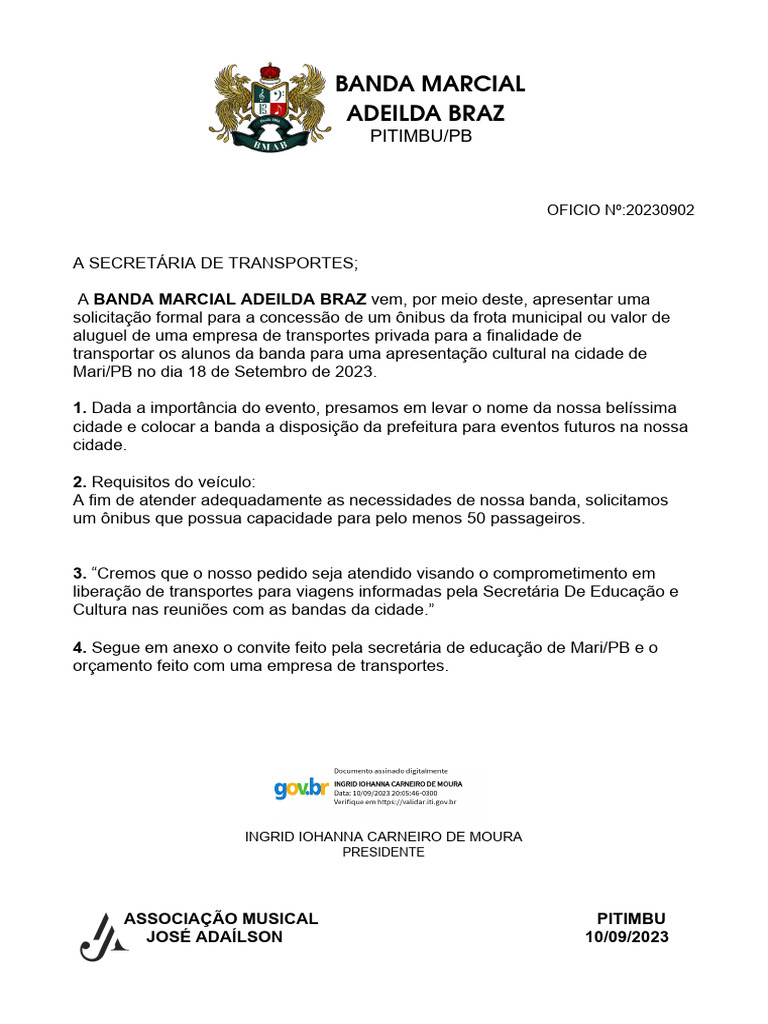 Oficio Transporte Assinado | PDF