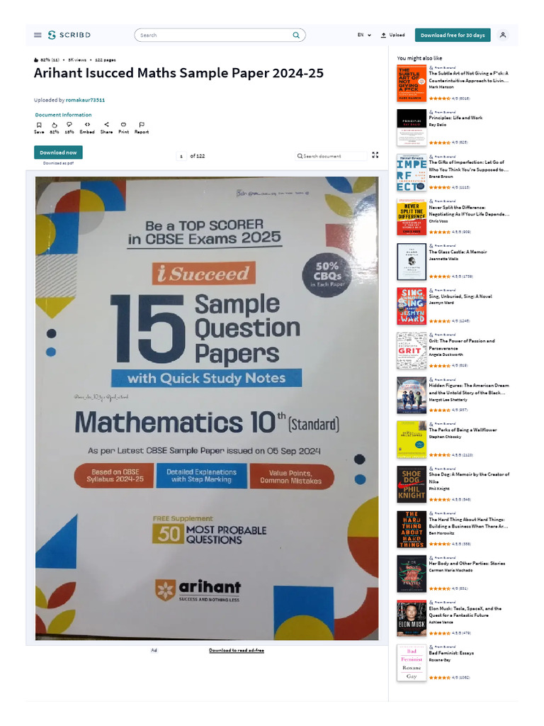 Arihant Class 10 15 Sample Paper Maths 2025 | PDF | Scribd