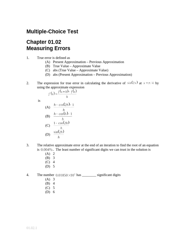 Measuring Errors: Multiple-Choice Test | PDF
