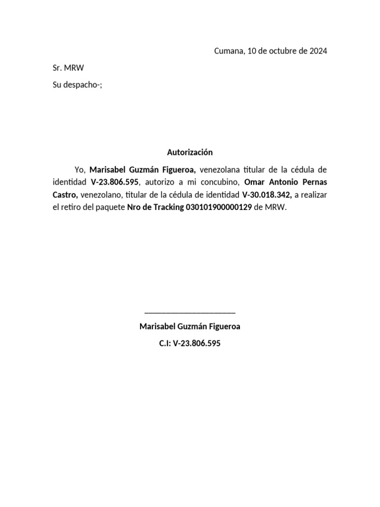 Modelo de autorización para MRW | PDF