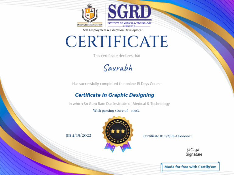 Graphic Design Course Certificate | PDF