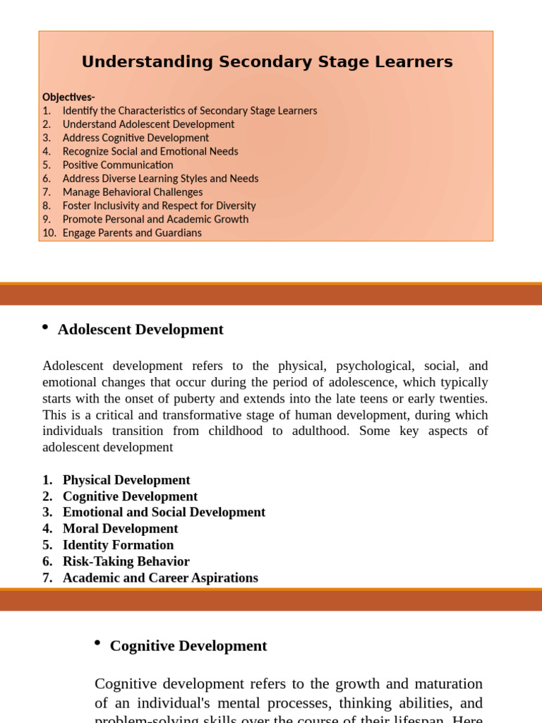 Characteristics of Secondary Learners | PDF | Adolescence | Cognitive ...
