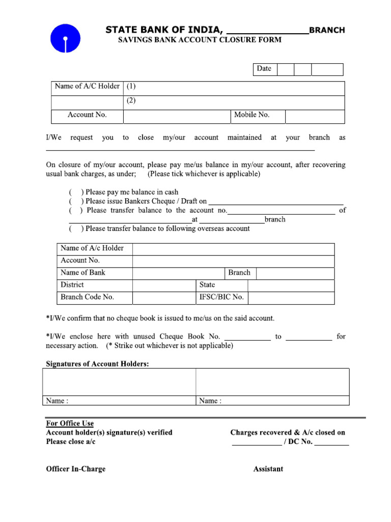 Sbi Accout Closer Form | PDF