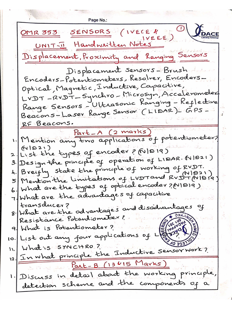 Unit 2 OMR353 Sensors Regi | PDF