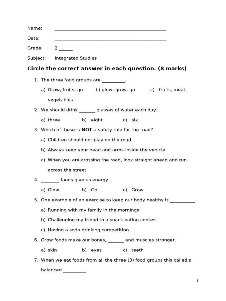 Grade 2 Integrated Studies Worksheet | PDF