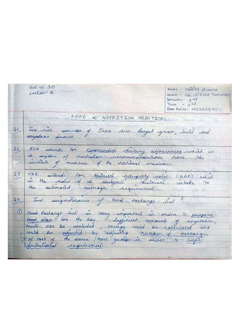 Food and Nutrition Practical Test | PDF