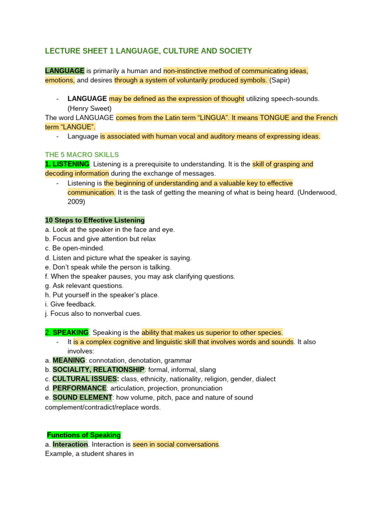 Language Skills in Society and Culture | PDF | Reading Comprehension ...