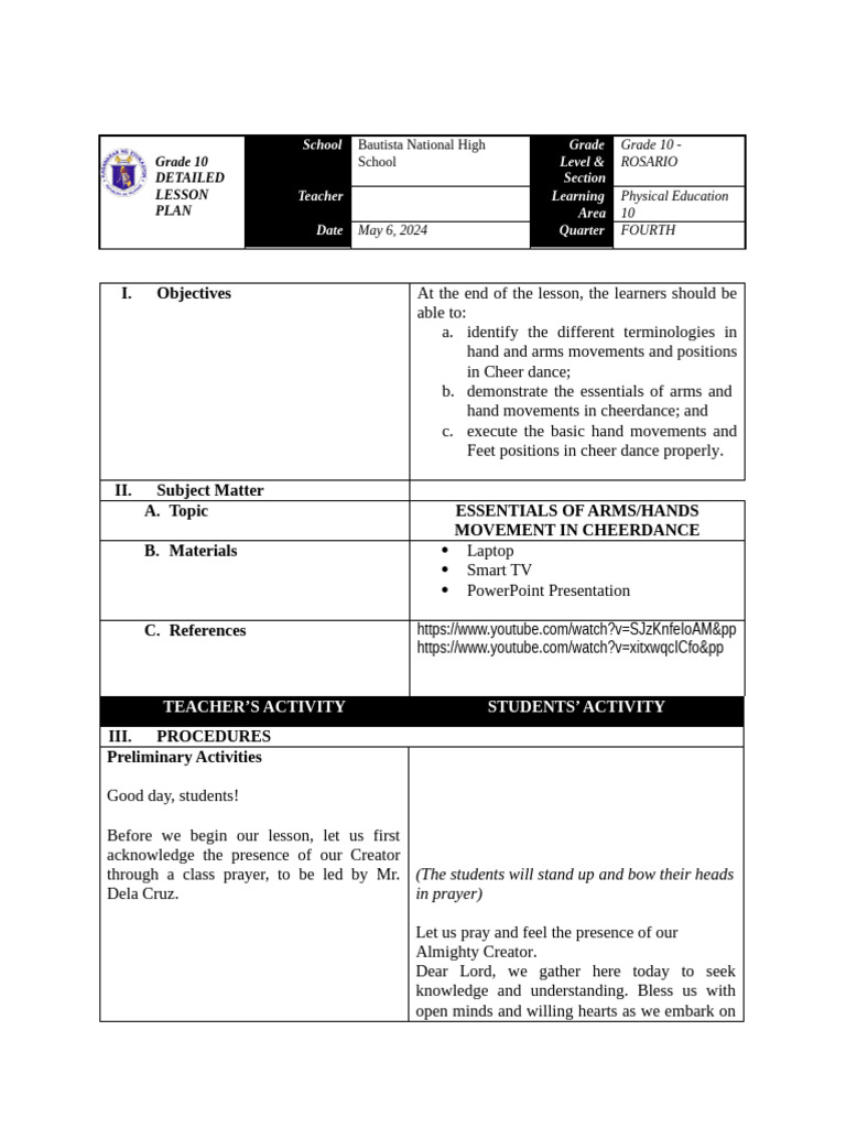 Cheer Dance Arm & Hand Movements | PDF | Cheerleading | Arm