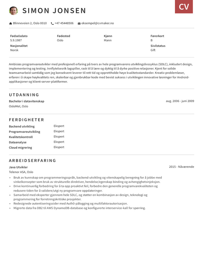 eksempel-cv-programvareutvikler-b34848 | PDF