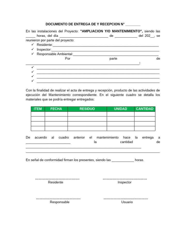 000 - Acta de Documento de Entrega | PDF