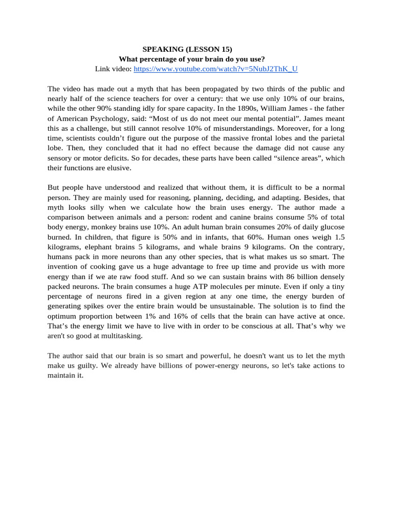 (Speaking) What percentage of your brain do you use? | PDF