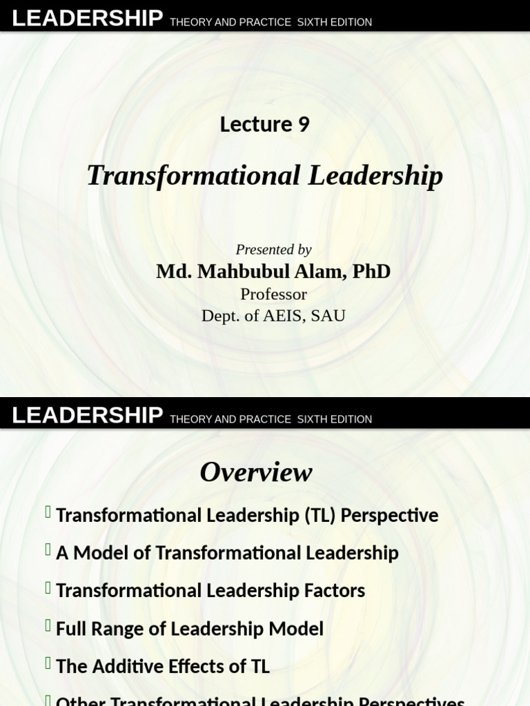 AEIS 505 Lecture 9 Transformational | PDF | Leadership | Transformational Leadership