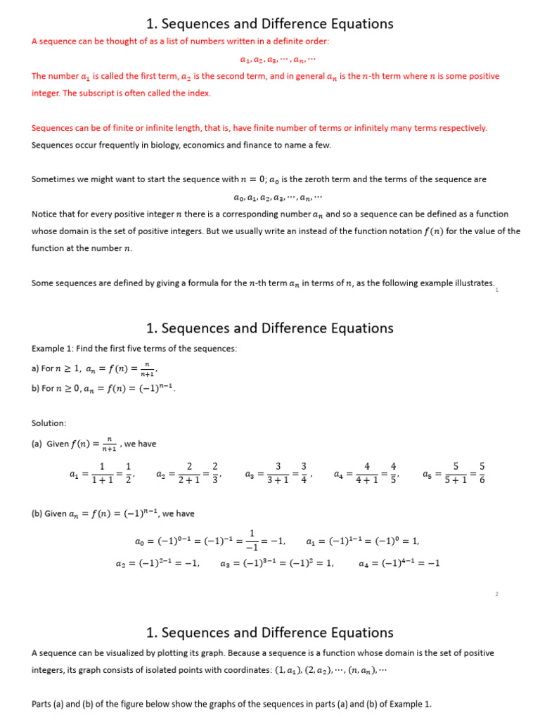 Sequences and Difference Equations Explained | PDF | Limit (Mathematics ...