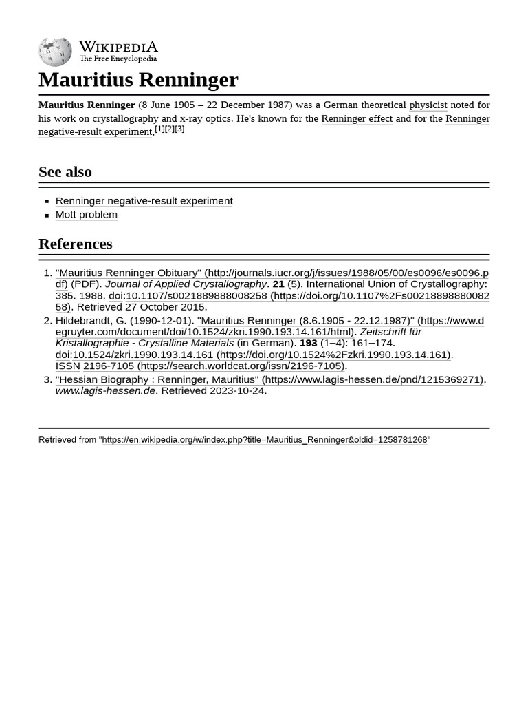 Mauritius Renninger: Physicist and Crystallography Pioneer | PDF