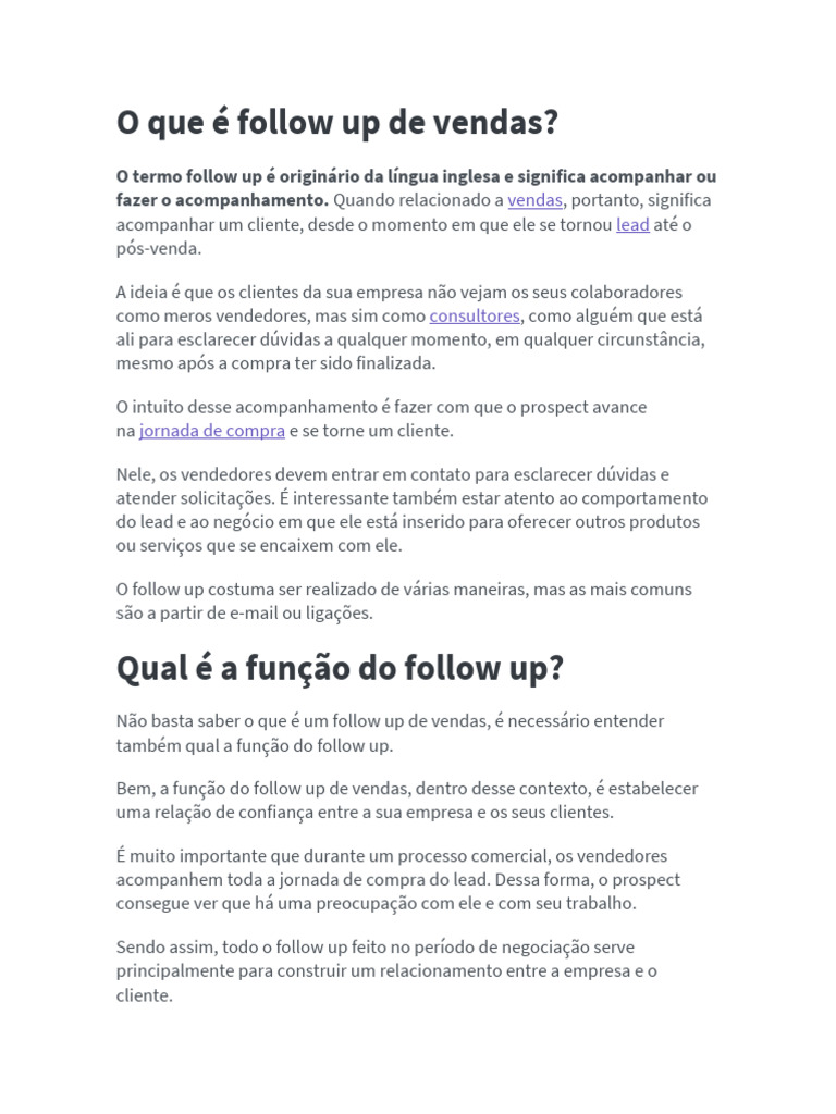 Follow Up de Vendas: Importância e Função | PDF | Gestão de ...