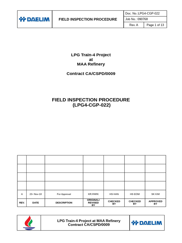 Field Inspection Procedure Rev A1 | PDF | Specification (Technical Standard)